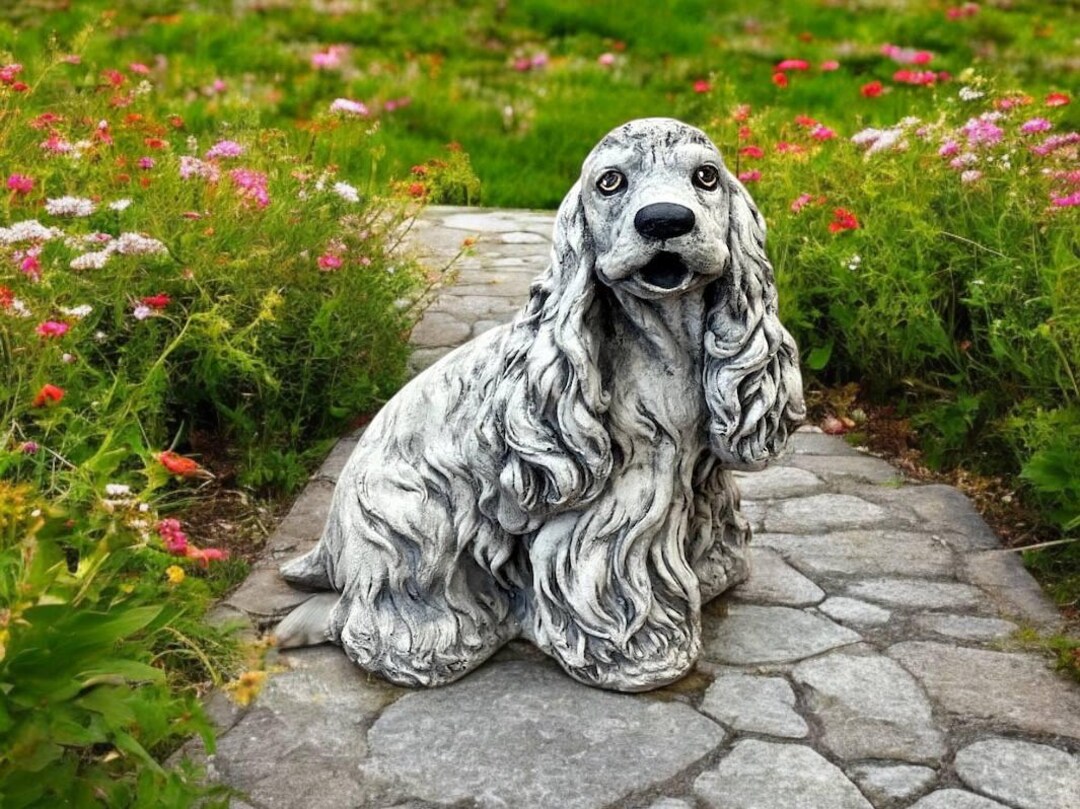 Open Mouth Cocker Spaniel Figure Dog Memorial Stone Sculpture Sitting ...