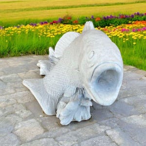 Large Fish Statue Cement Fish With Mouth Bass Concrete Backyard Art ...
