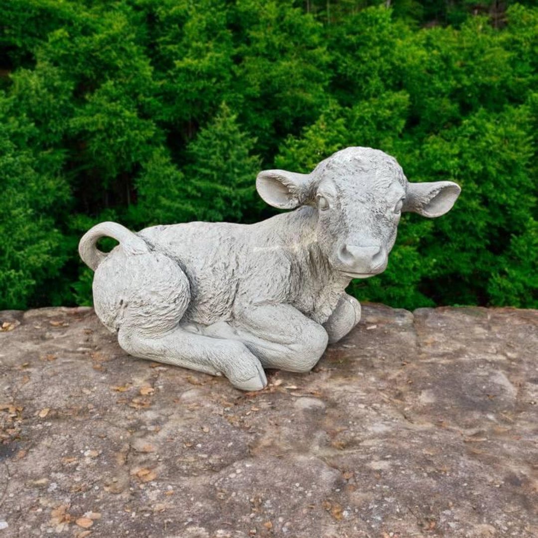 Laying Calf Massive Statue Concrete Cow Outdoor Sculpture Detailed Cow ...