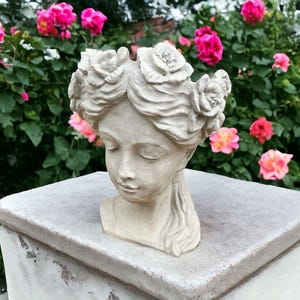Flowers Planter Sculpture Head With Roses Pot Figure Garden Nymph ...