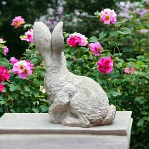 Realistic Sitting Rabbit With Ears up Figure Concrete Bunny Home Statue ...