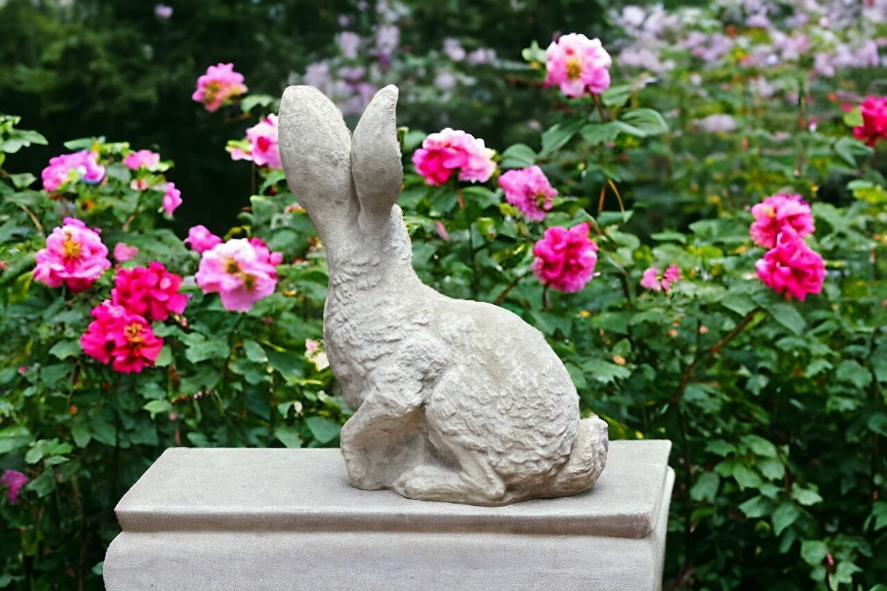 Realistic Sitting Rabbit With Ears up Figure Concrete Bunny Home Statue ...