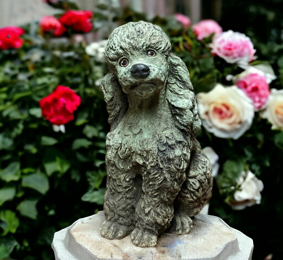 Stone Painted Poodle Memorial Figure Concrete Poodle Puppy Sculpture ...