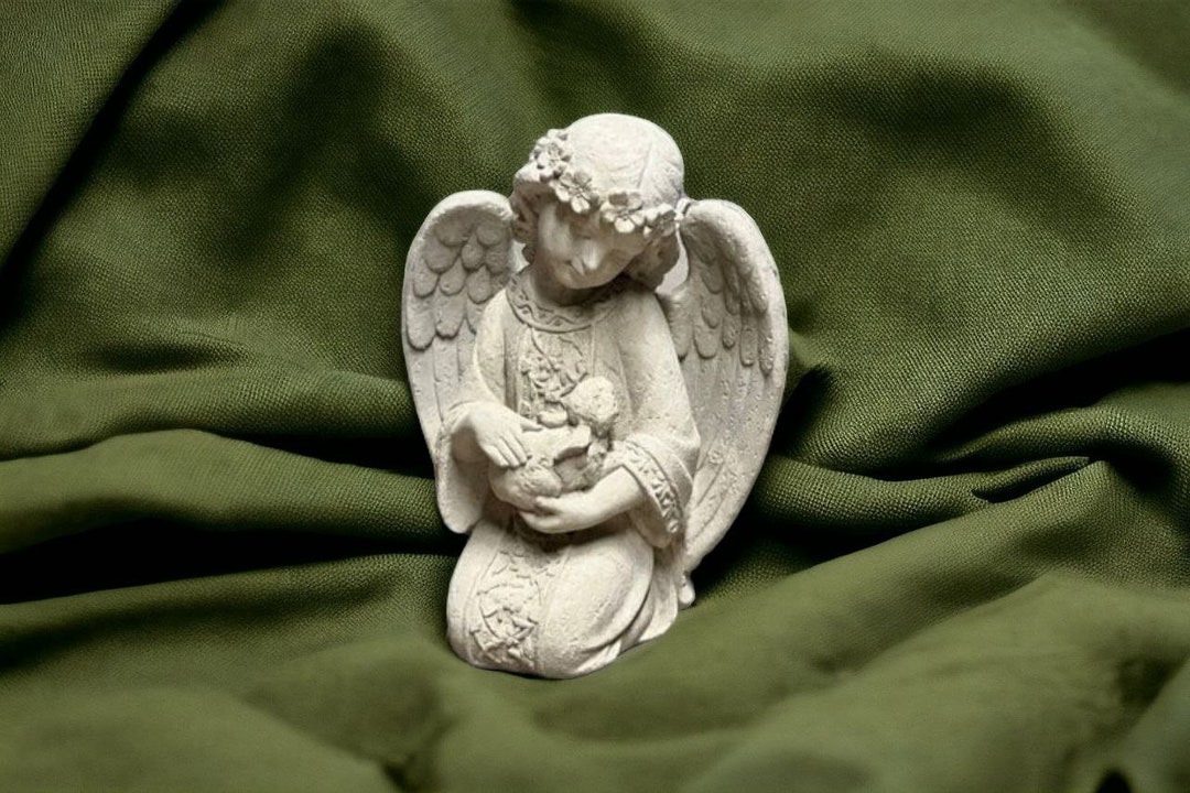 Concrete Angel With Bunny Figure Detailed Angel With Rabbit Statue ...