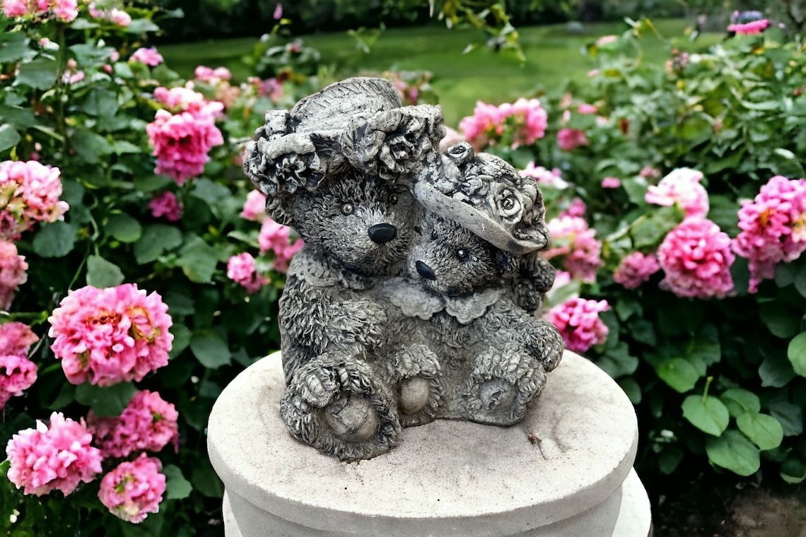 Concrete Toy Bear Pair Statue Two Bears Garden Figure Sitting Mother ...