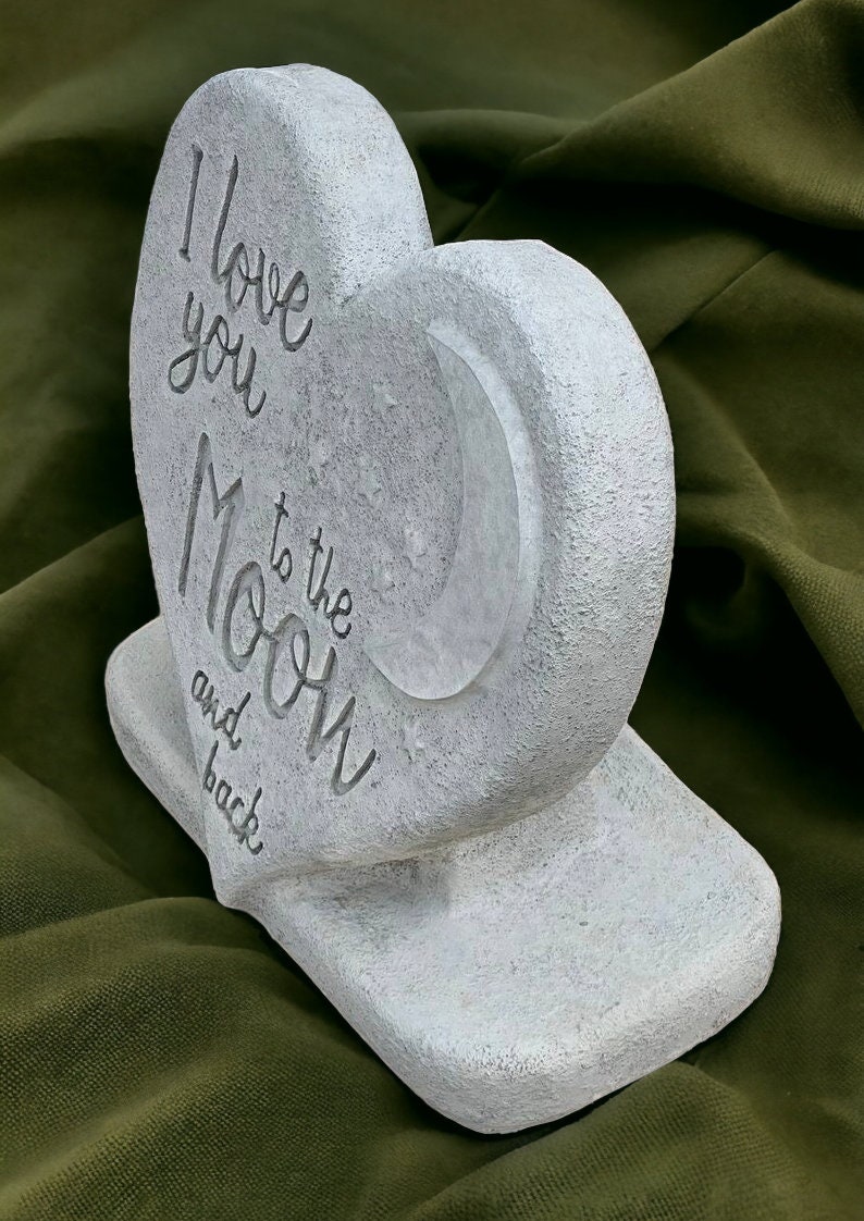 I Love You to the Moon Statue Concrete Hear Figurine Love Sign ...