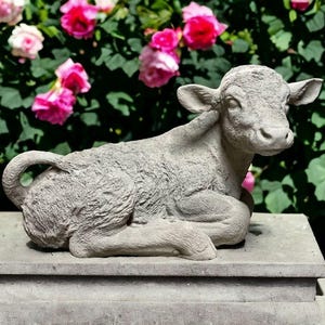 Detailed Calf Figure Concrete Cow Sculpture Yard Art Outdoor Figurine ...