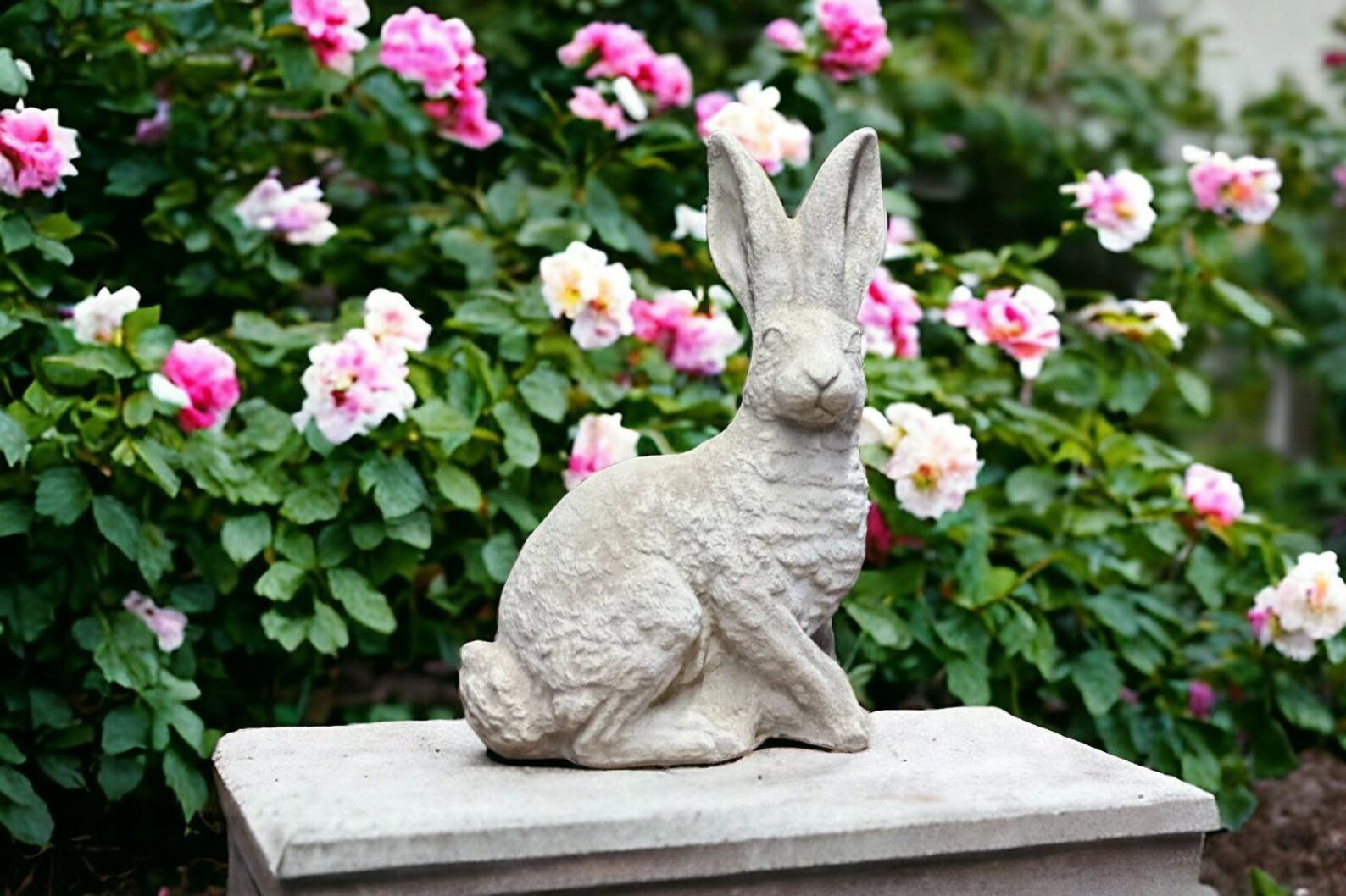 Standing Rabbit With Ears up Statue Stone Bunny Figure Detailed Garden ...