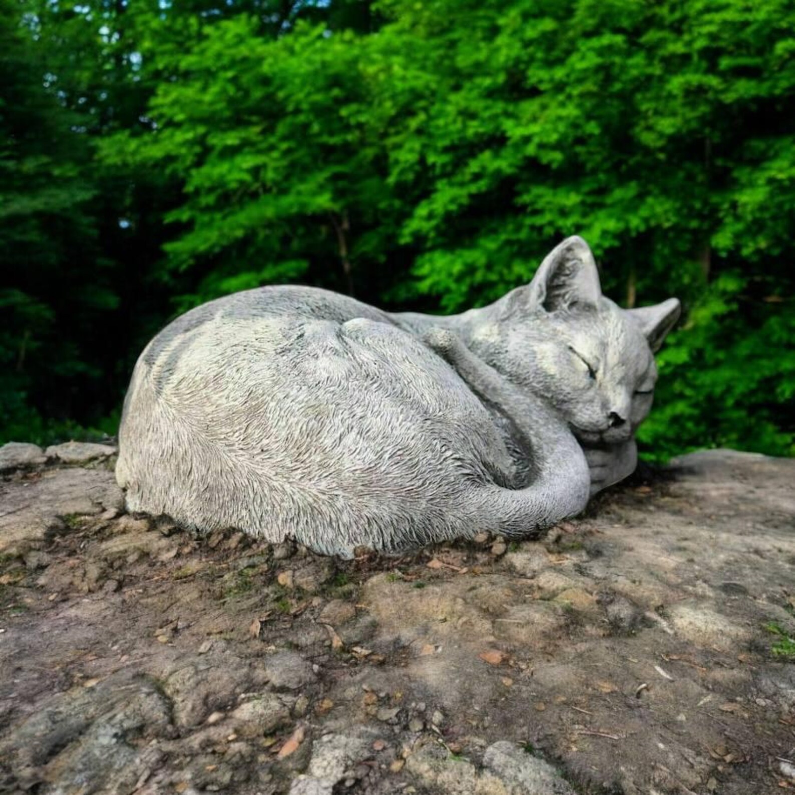 Curled up Kitten Statue Concrete Cat Sculpture Detailed Cat Figurine ...