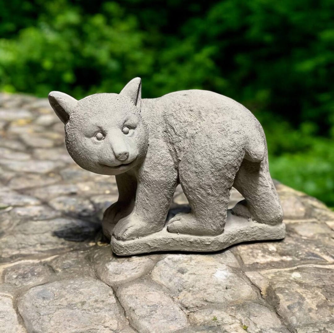 Standing Bear on Base Statue Walking Bear Cub Figurine Concrete Bear ...