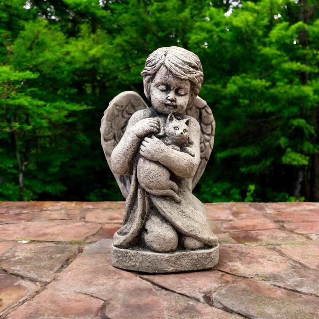 Angel Holding Cat Figure Sitting Angel With Cat Sculpture Outdoor or ...