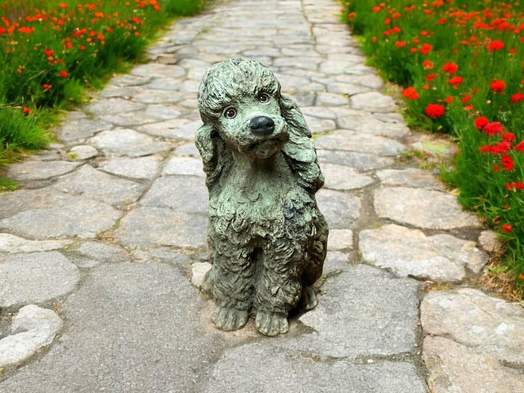 Curious Poodle Dog Figure Sitting Poodle Statue Concrete Poodle Puppy ...