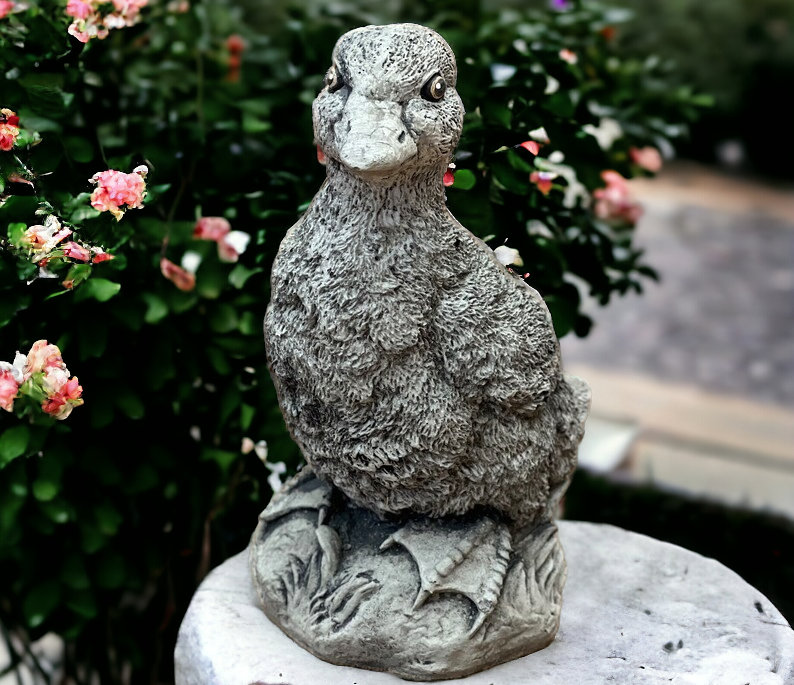 Detailed Duckling Garden Statue Concrete Duck on Base Figure Outdoor ...