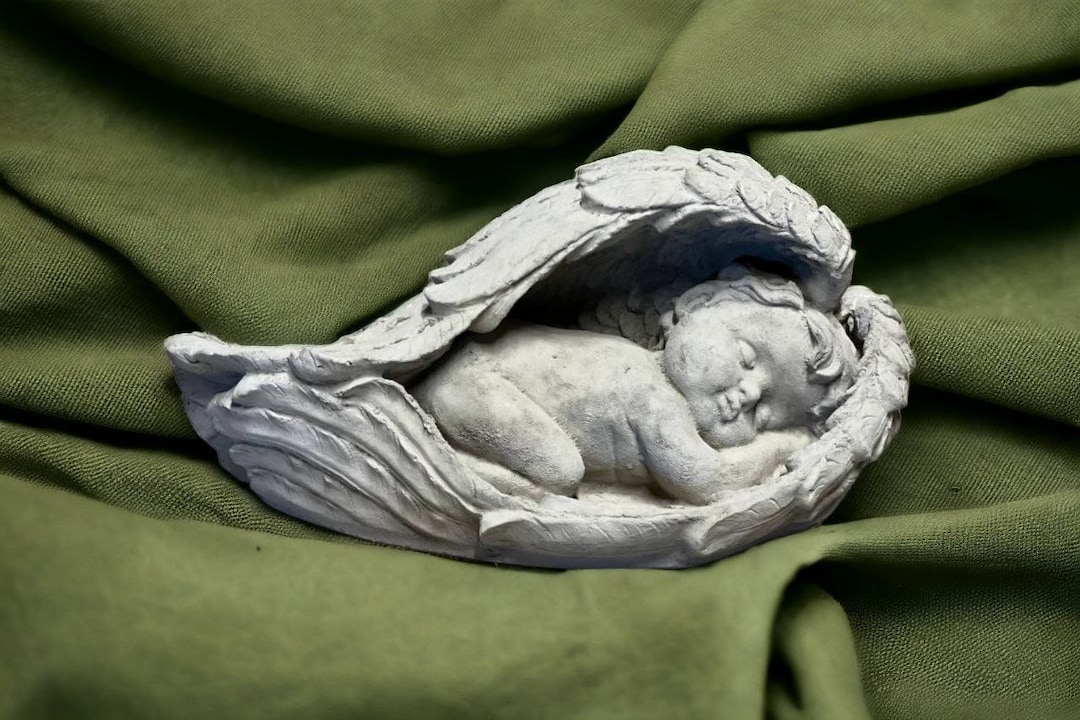 Concrete Baby With Wings Statue Sleeping Cherub Porch Figure Detailed ...