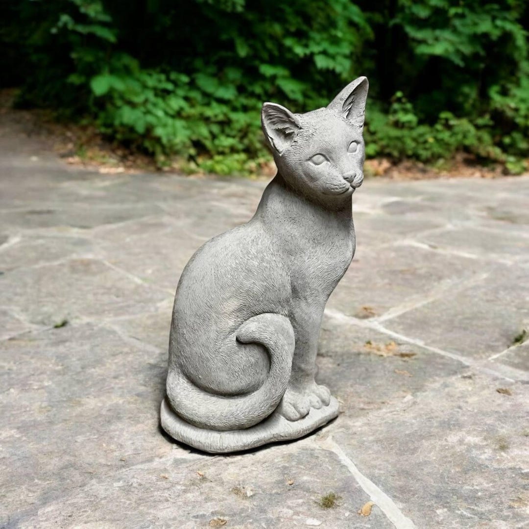 Sitting Cat Statue for Garden Stone Cat Figure Siamese Kitten Sculpture ...