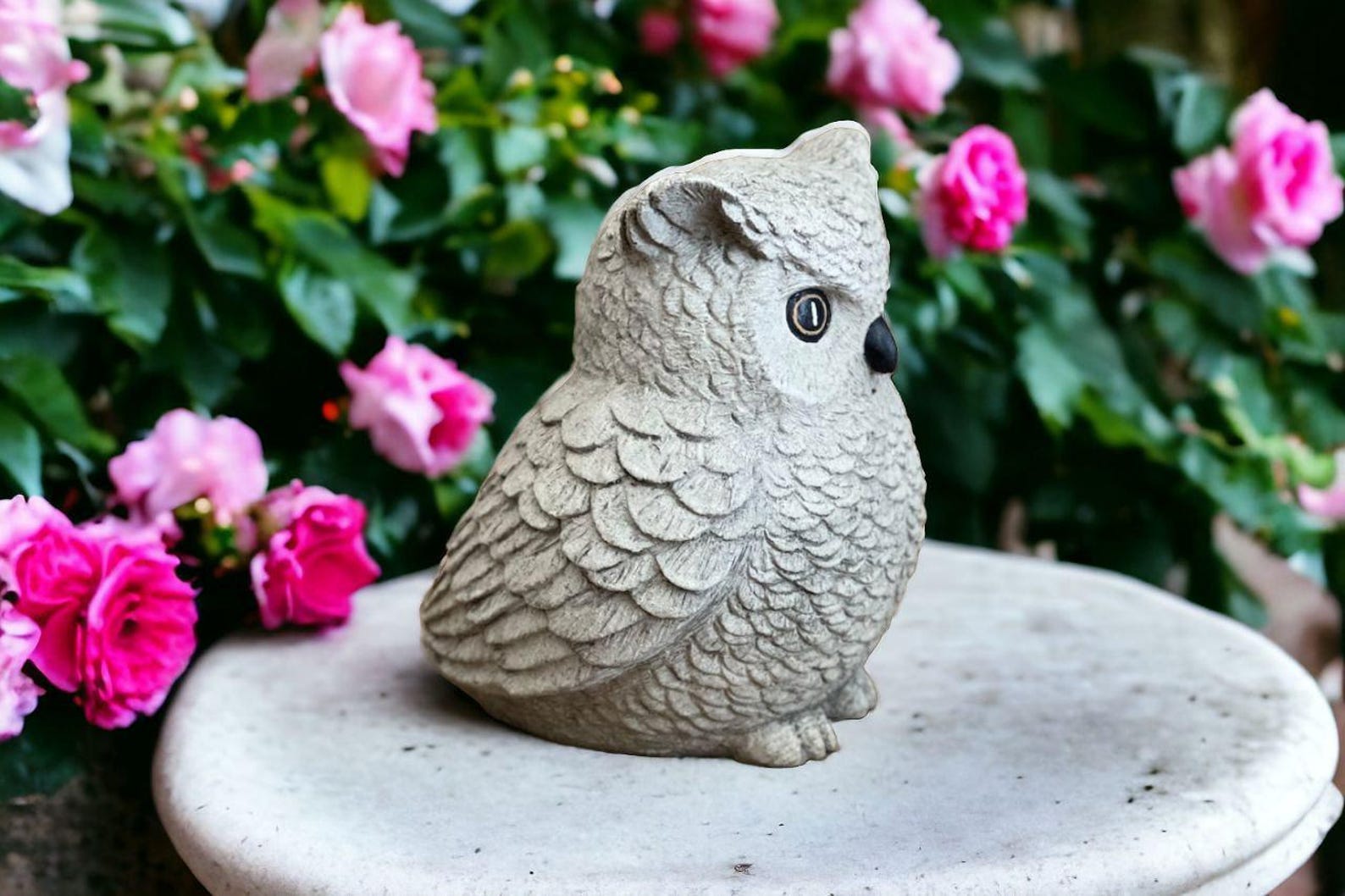 Wild Bird Sculpture Sitting Night Owl Figure Stone Garden Art Bird ...