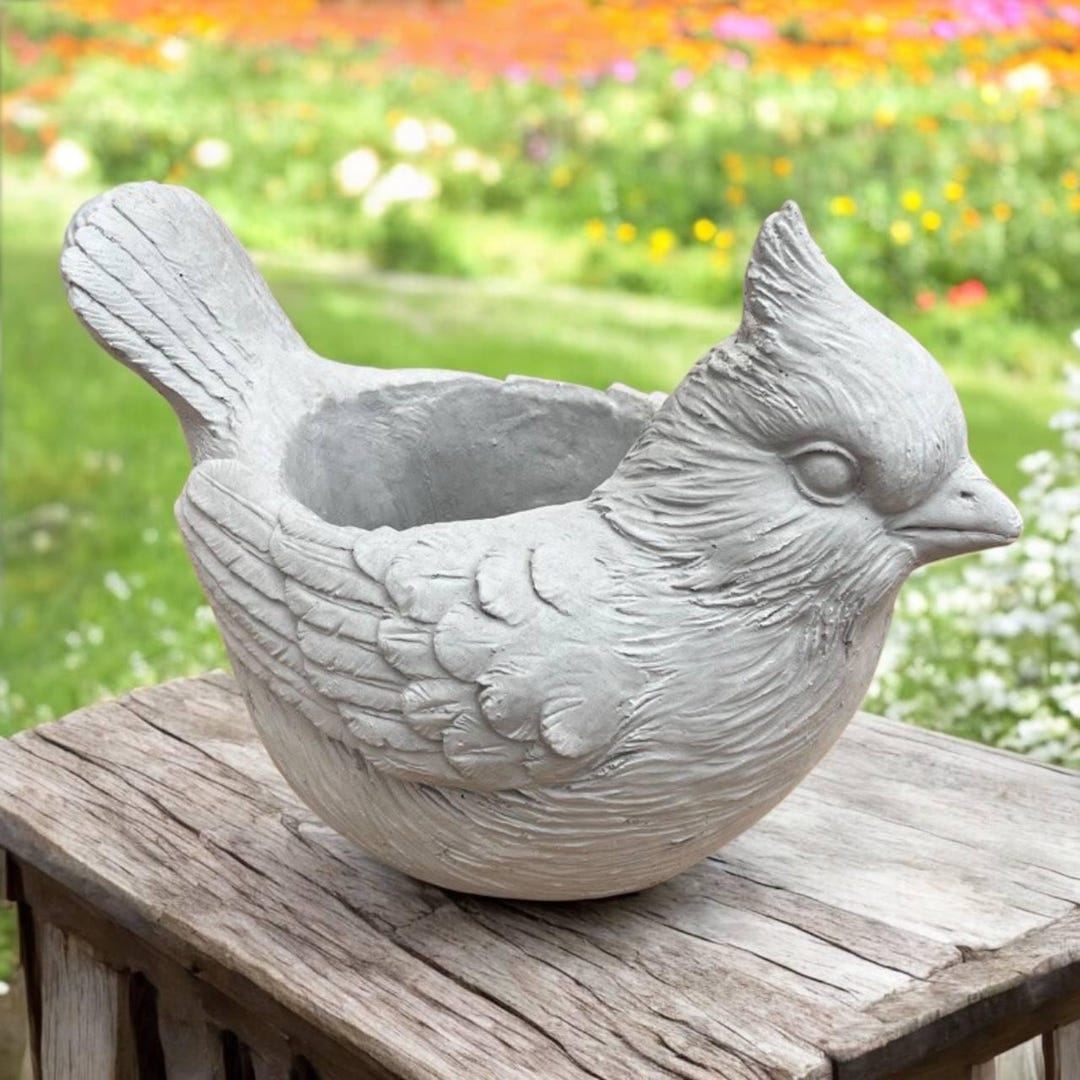 Concrete Bird Planter Stone Cardinal Bird Figurine Cement Bird Pot ...