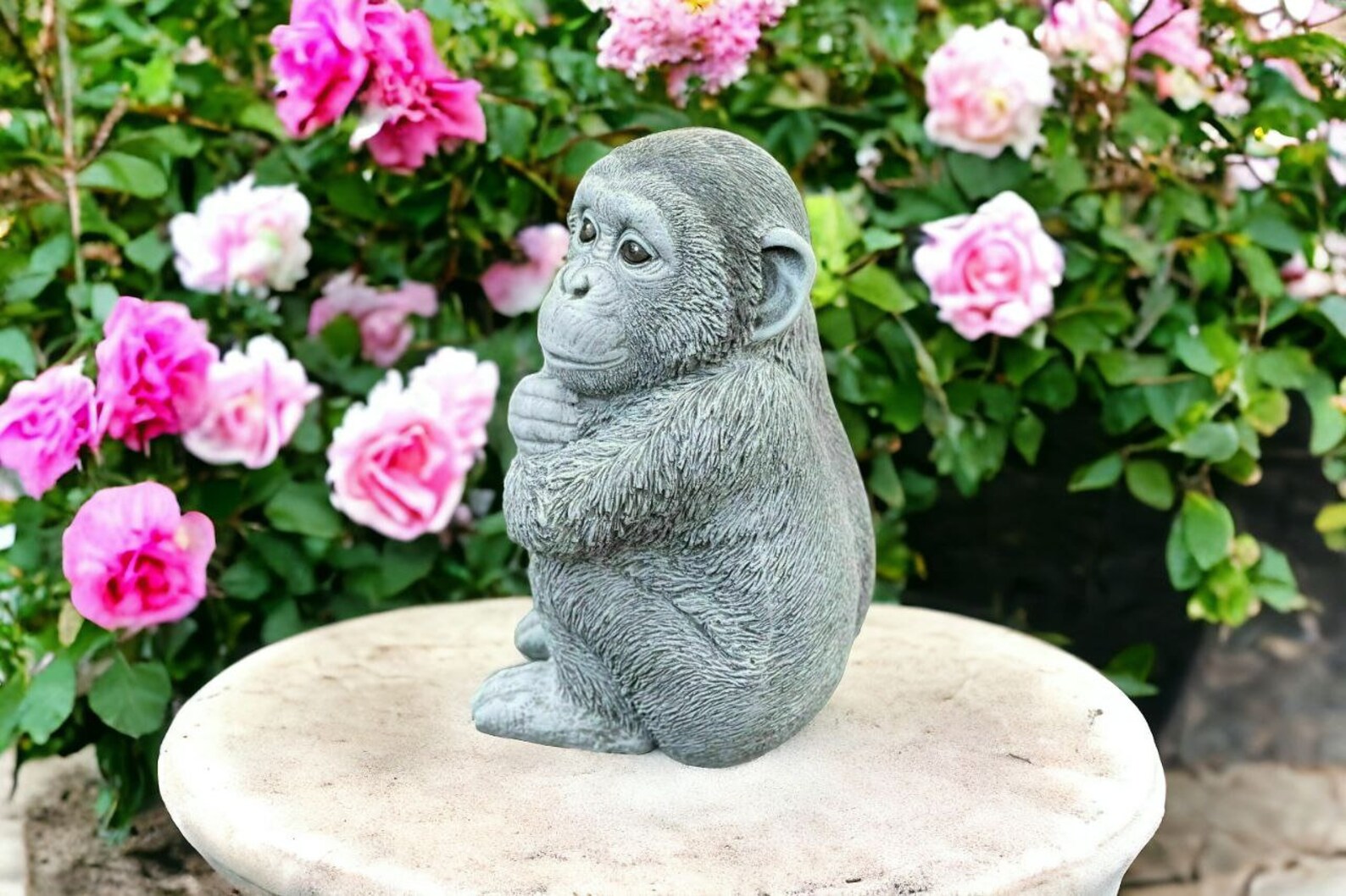 Concrete Chimpanzee Monkey Figure Sitting Baby Chimpanzee Statue Cozy ...