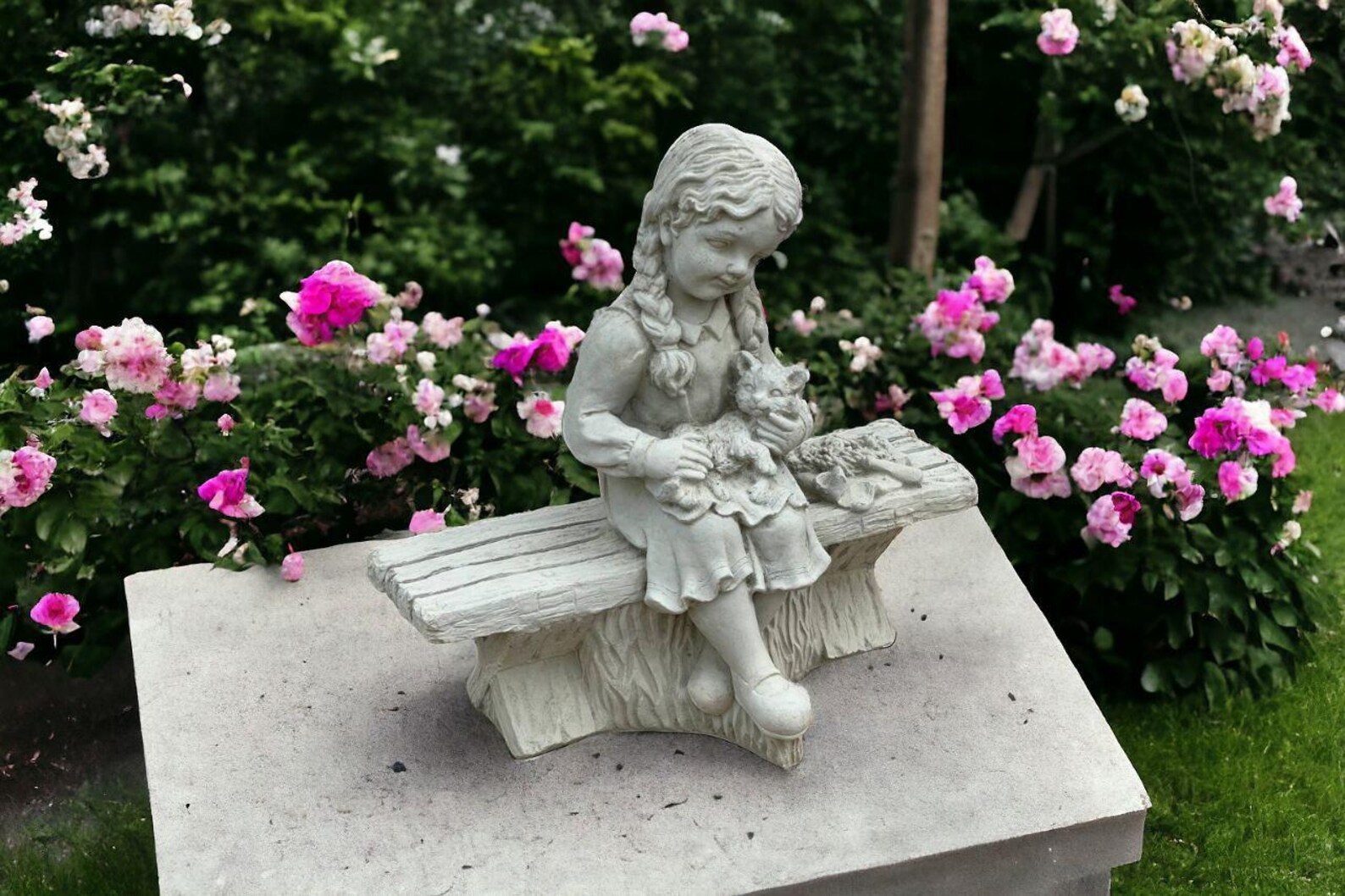 Jump Rope Jenny Statue Girl Sitting on Bench Sculpture Outdoor Gardeb ...