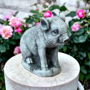 Sitting Pig on Base Statue Detailed Potbelly Sculpture Yard Farm Animal ...