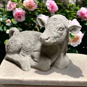 Detailed Calf Figure Concrete Cow Sculpture Yard Art Outdoor Figurine ...