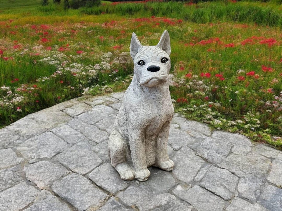 Boxer Dog Statue Sitting Boxer Puppy Figure Pet Memorial Cement ...