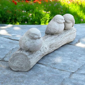 Concrete Birds on Branch Statue Detailed Three Birds Sculpture Stone ...