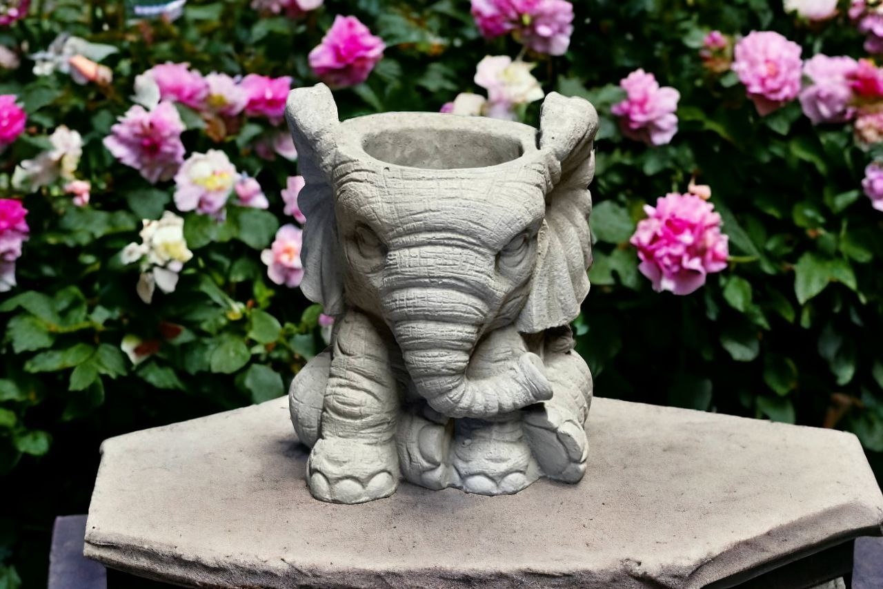 Concrete Elephant Planter Figure Sitting Elephant Pot Figurine Cozy ...