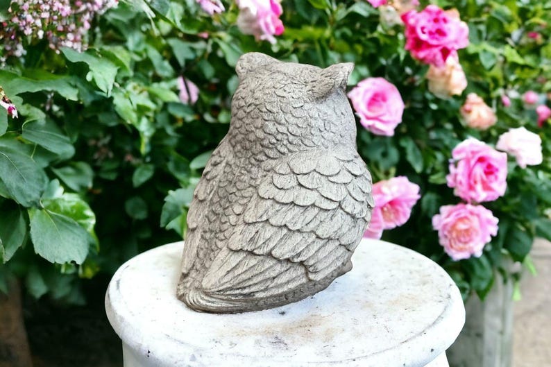 Wild Bird Sculpture Sitting Night Owl Figure Stone Garden Art Bird ...