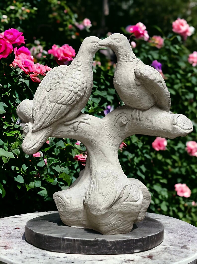 Two Doves Garden Statue Detailed Two Birds on Tree Figure Love Birds ...