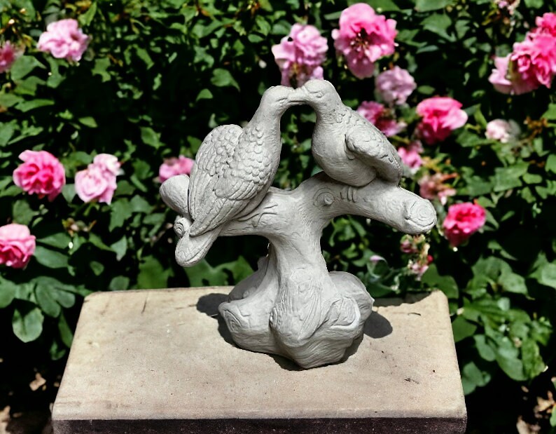 Two Doves Garden Statue Detailed Two Birds on Tree Figure Love Birds ...