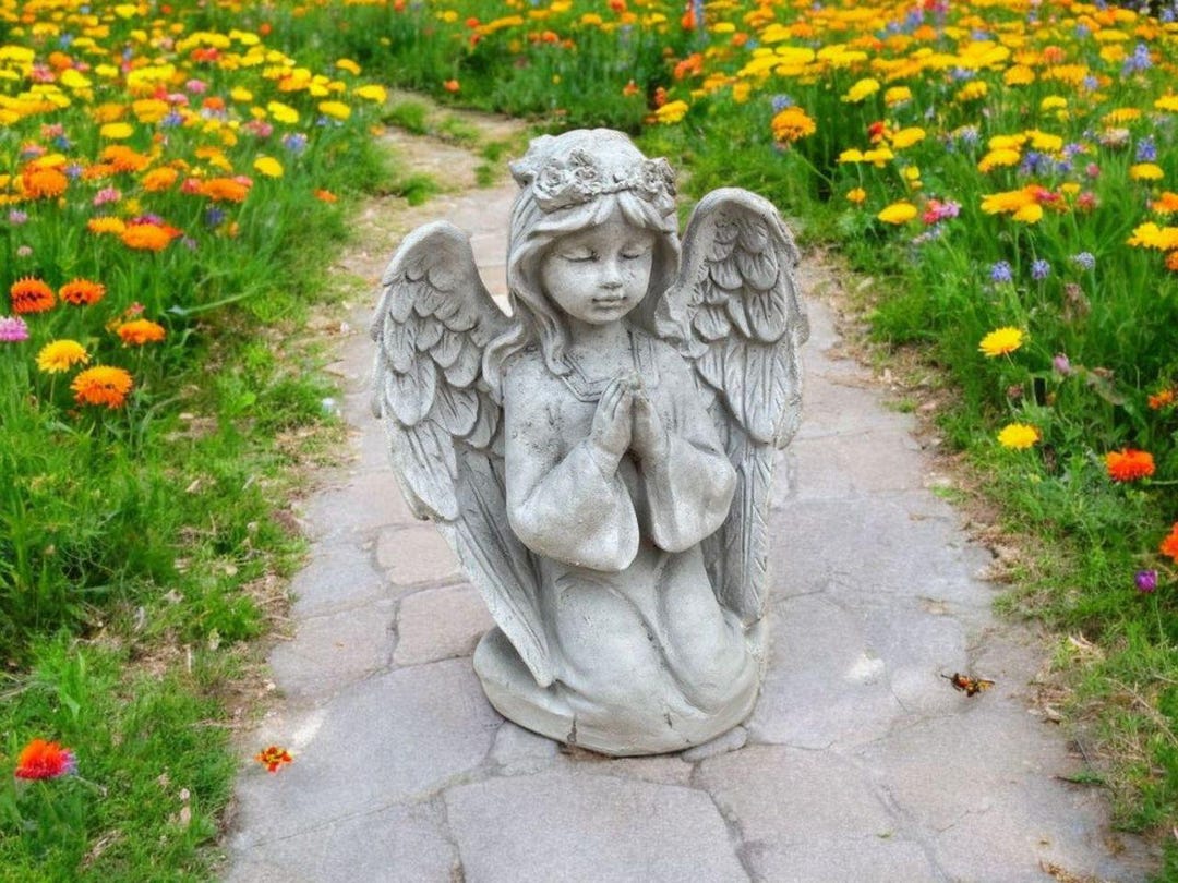 Praying Angel Figurine Girl Sculpture With Wings Outdoor or Indoor Cherub Statuary Kneeling Girl ...