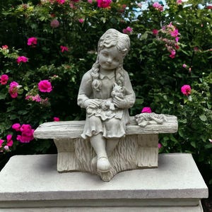 Jump Rope Jenny Statue Girl Sitting on Bench Sculpture Outdoor Gardeb ...