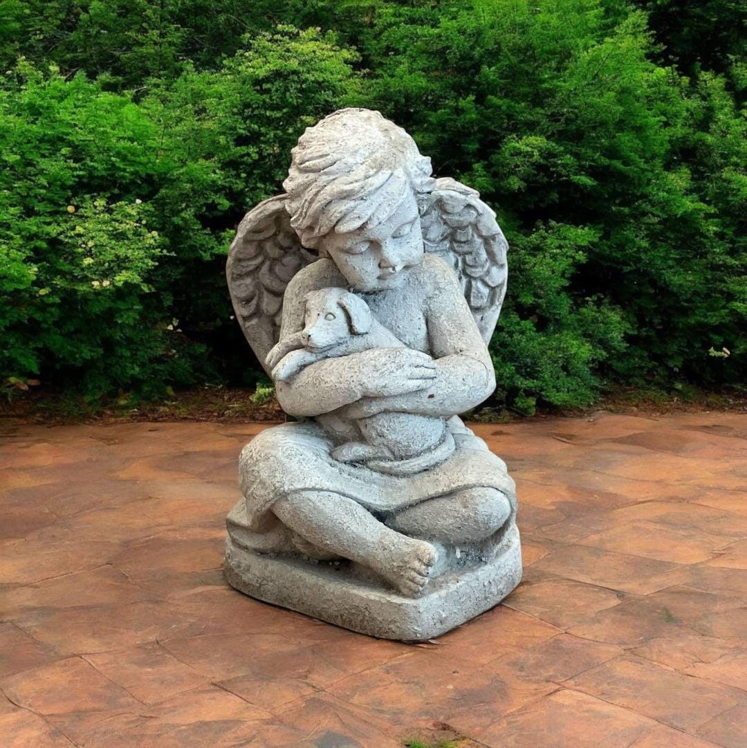 Angel Holding Dog Figure Concrete Angel Sculpture Detailed Puppy With ...