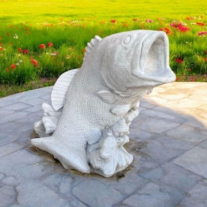 Large Fish Statue Cement Fish With Mouth Bass Concrete Backyard Art ...
