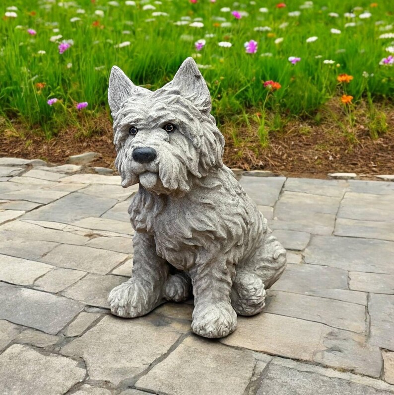 Scottie With Open Mouth Figure Sitting Scottie Dog Statue Concrete ...