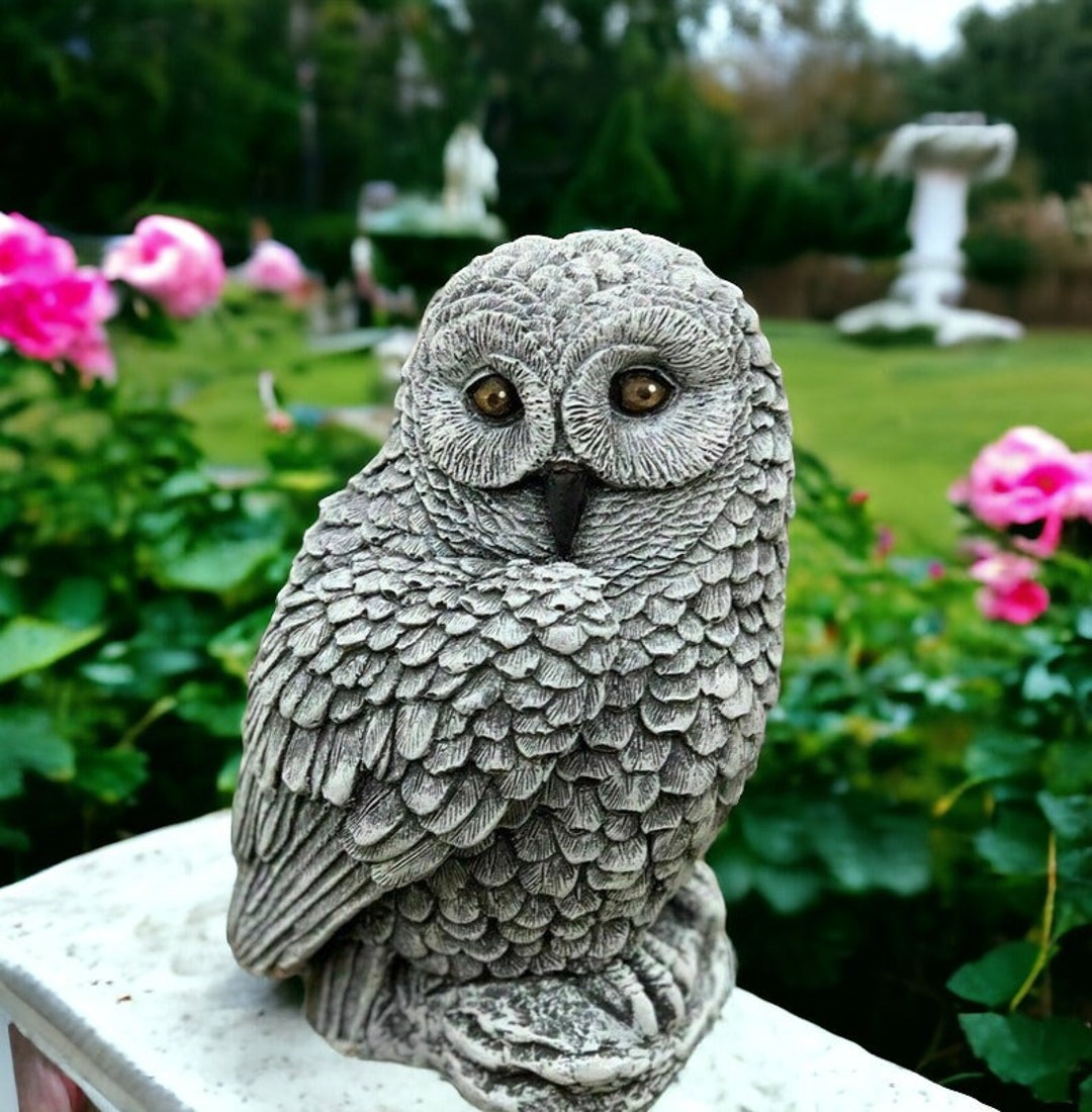 Concrete Owl Bird Outdor Statue Sitting Owl Porch Sculpture Garden ...