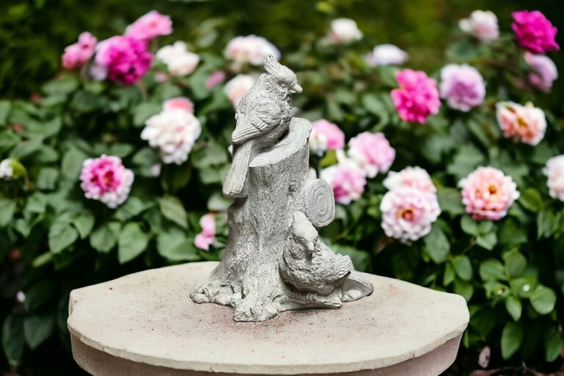 Cardinals on Stump Statue Two Cardinals on Tree Figure Outdoor Concrete ...