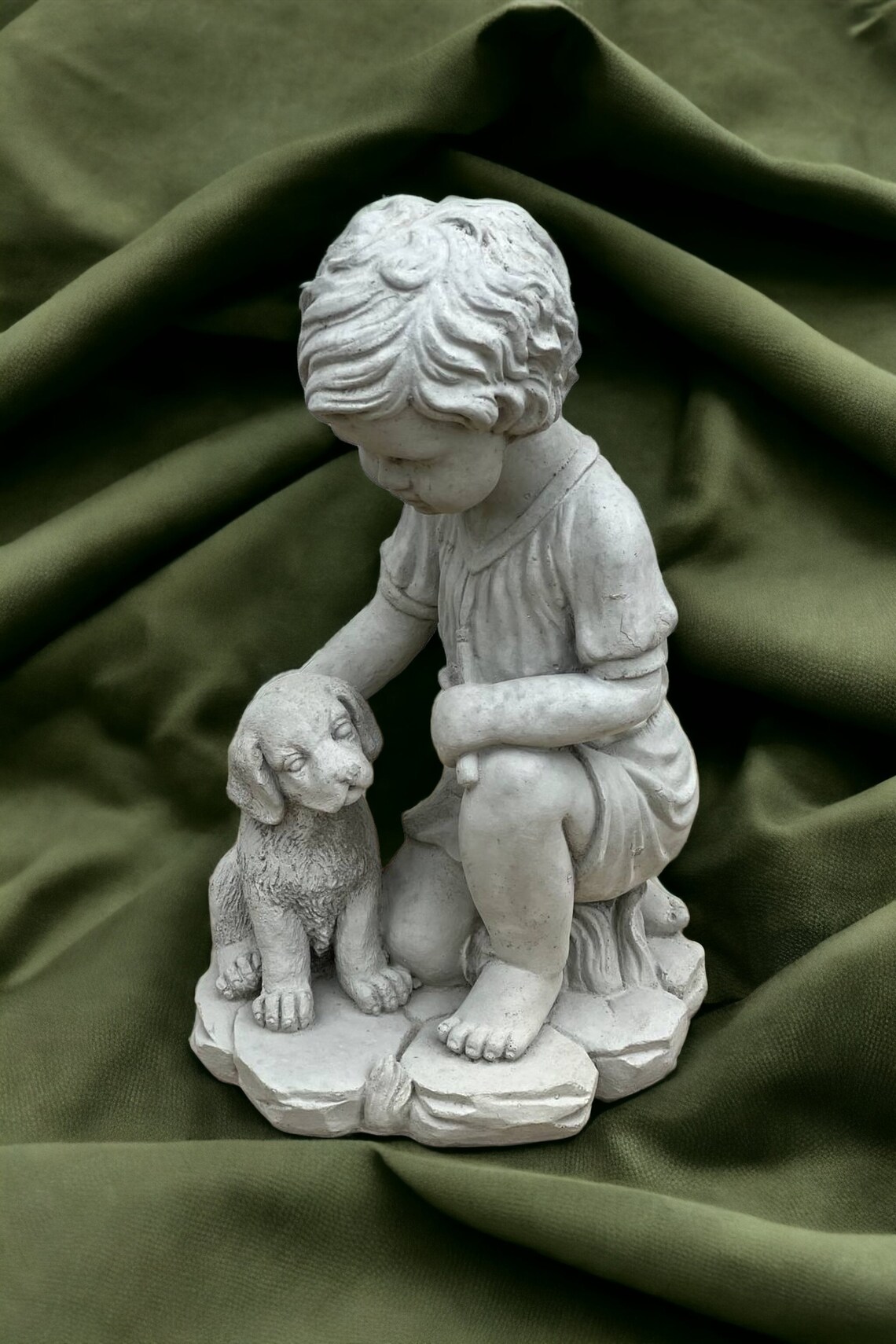 Concrete Boy With Dog Statue Massive Boy Figure Outdoor Garden Backyard ...