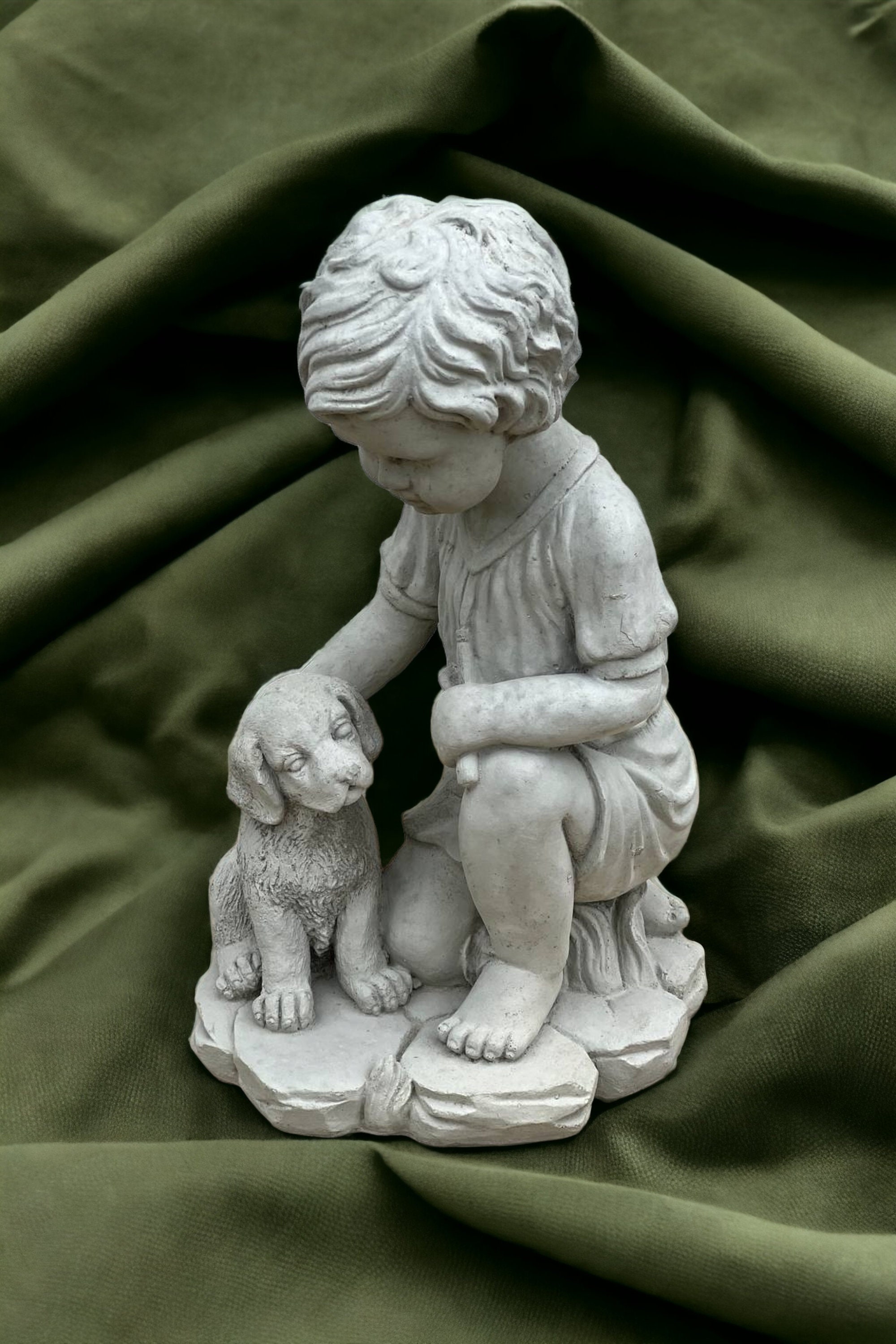 Concrete Boy With Dog Statue Massive Boy Figure Outdoor Garden Backyard ...