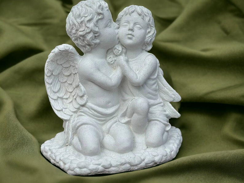 Concrete Cherub Statue Kissing Girls Figure Kneeling Girls Sculpture ...