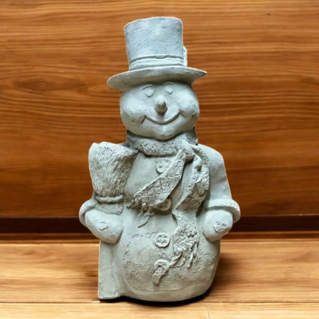 Small Snowman Sculpture Detailed Snowman With Broom Figure Concrete ...