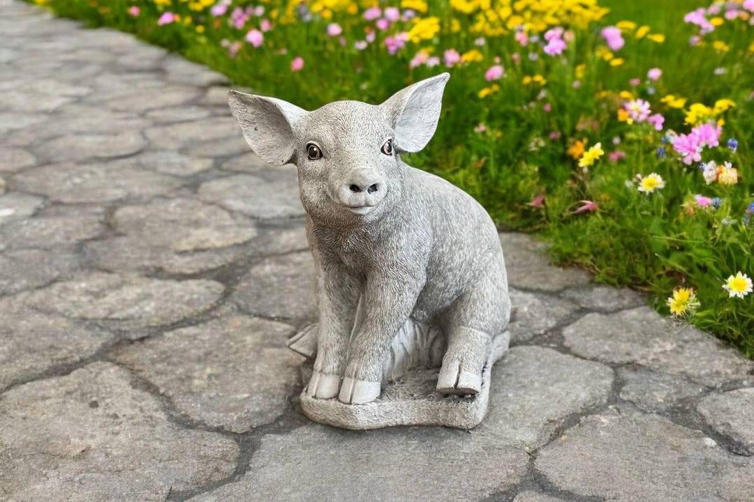 Wilbur Pig on Base Statue Cement Piglet Figurine Sitting Potbelly ...