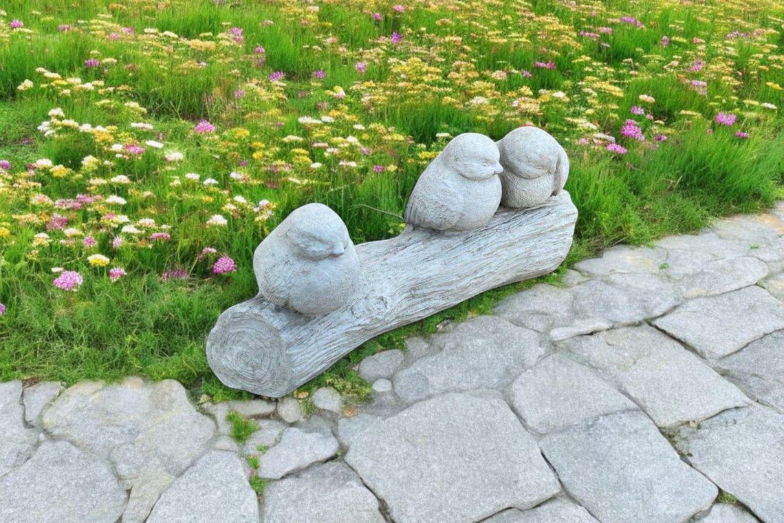 Concrete Birds on Branch Statue Detailed Three Birds Sculpture Stone ...