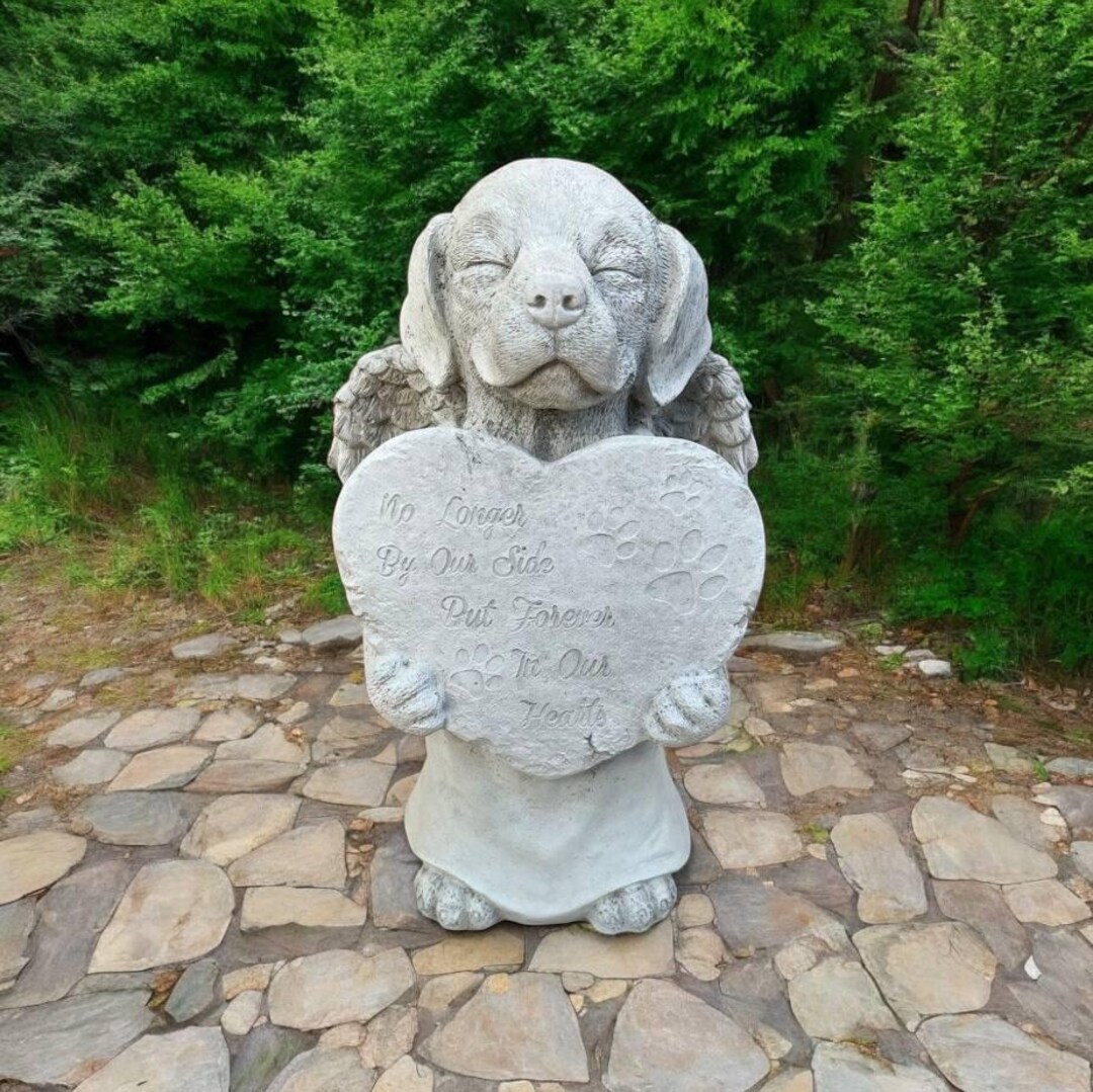 Standing Puppy With Heart Statue Concrete Dog Figurine Dog Memorial Dog ...