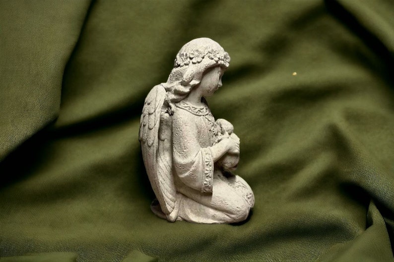 Concrete Angel With Bunny Figure Detailed Angel With Rabbit Statue ...