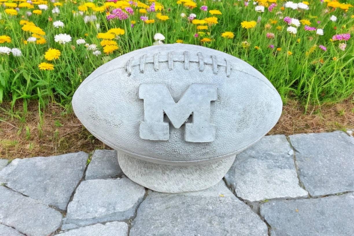 Massive Michigan Football Figure Stone Ball on Base Figurine Concrete ...