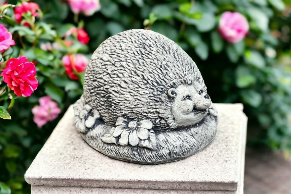 Hedgehog on Base With Flowers Sculpture Wild Hedgehog Figure Hedgehog ...