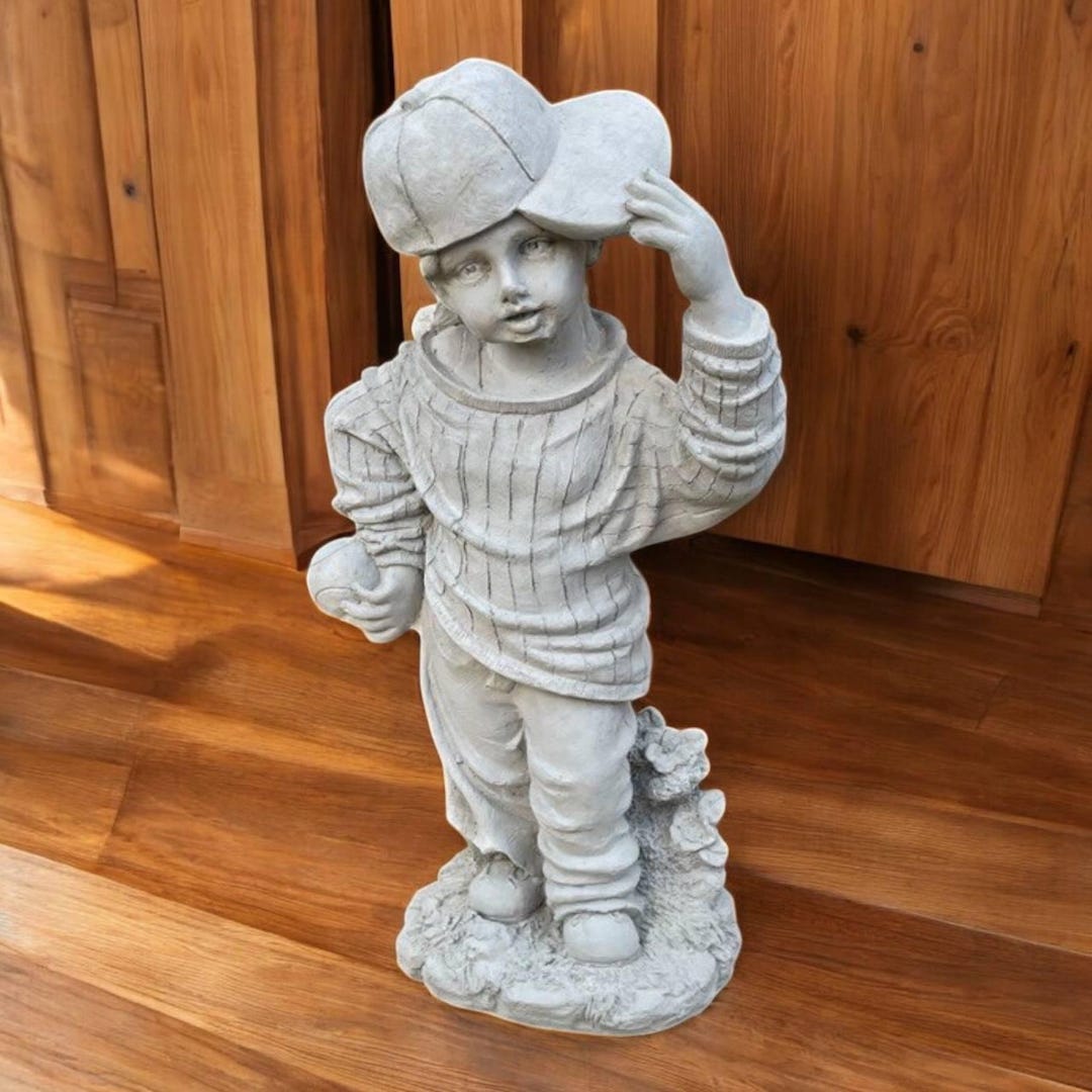 Girl Playing Softball Statue Concrete Kid Figurine Outdoor Garden Decor ...