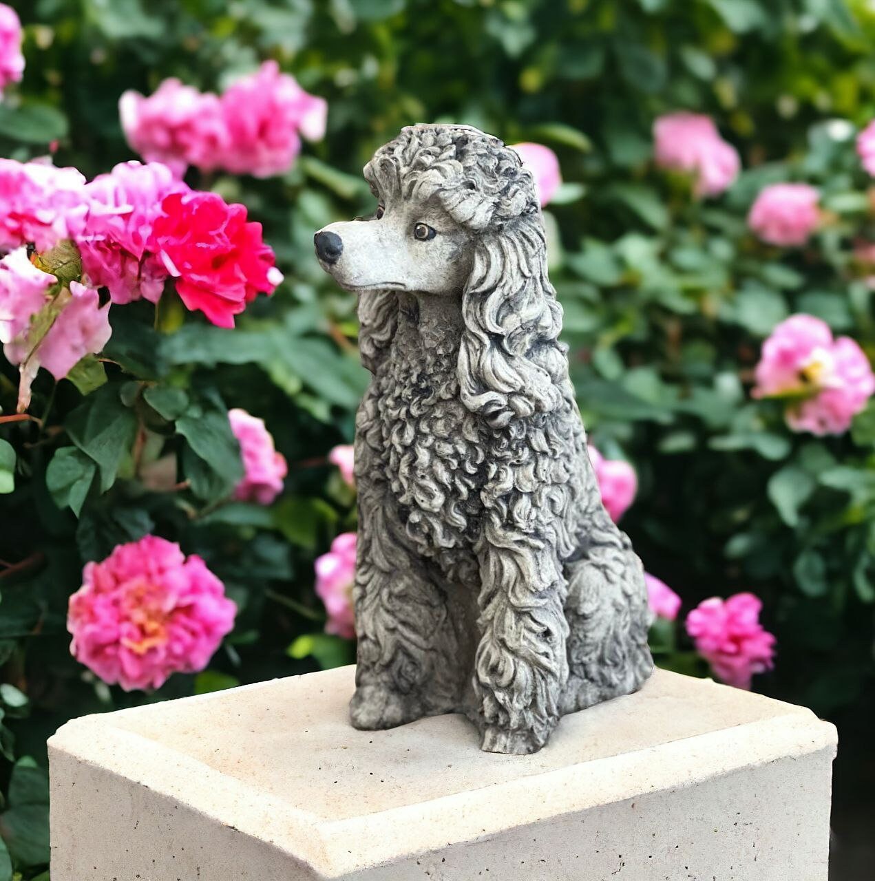 Stone Poodle Dog Figurine Concrete Poodle Dog Statue Outdoor Pet ...